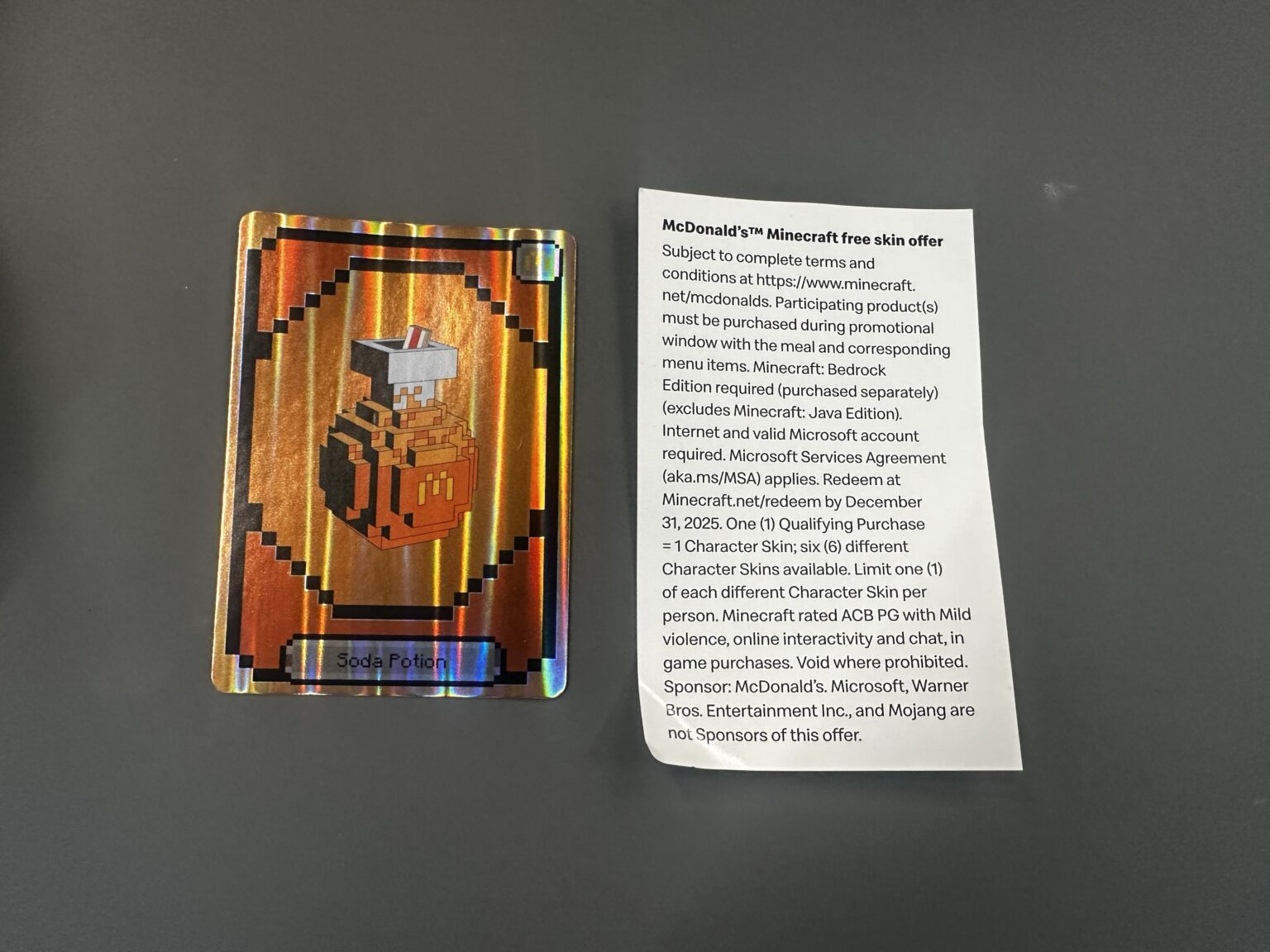 McDonald's Australia Minecraft Meal & Toy Code Numbers